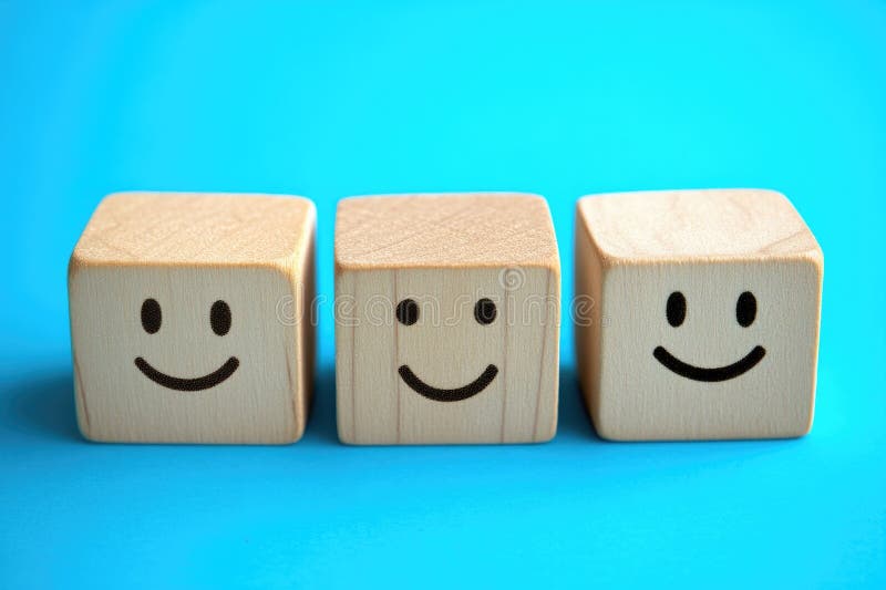 Charming Array of Emoticon Cubes on a Serene Blue Pastel Background ...