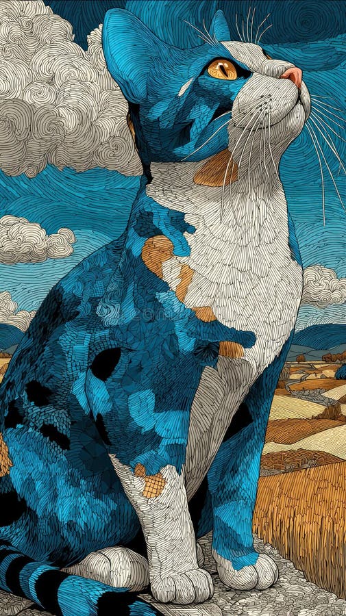 Feline Reverie: Landscapes of Grace Stock Illustration - Illustration ...