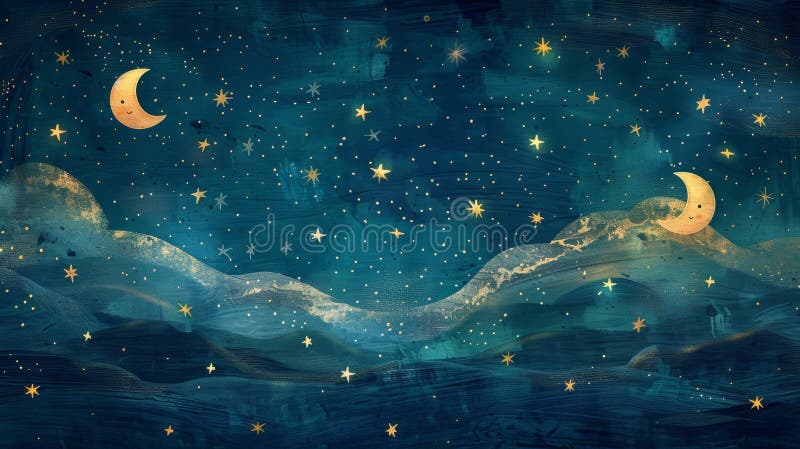 Celestial Doodle, a Charming Artwork Featuring a Moon Painting Stars ...