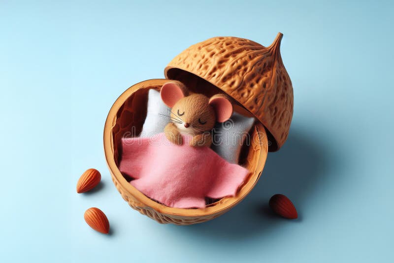 Charming Autumn Craft of a Mouse Sleeping in a Nut Shell Bed, Adorned ...