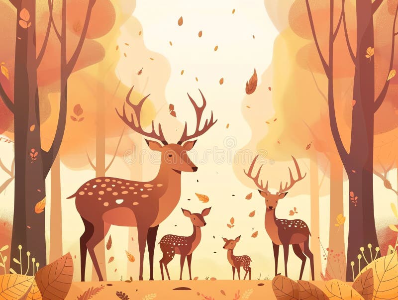 Charming Autumn Scene. Deer Family in Fall Forest Stock Photo - Image ...