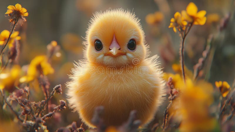 Charming Baby Chick Surrounded by Bright Spring Flowers Stock Photo ...