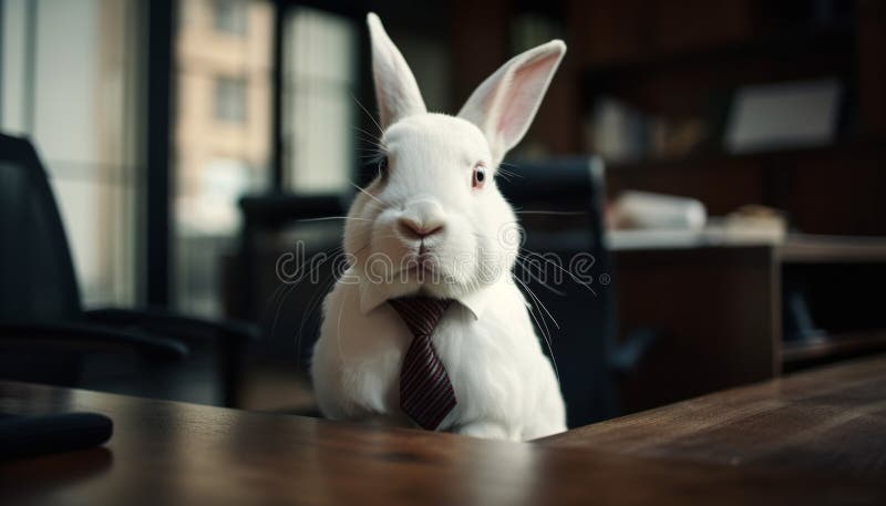 Charming Baby Rabbit Sitting on Wood Table Generated by AI Stock ...