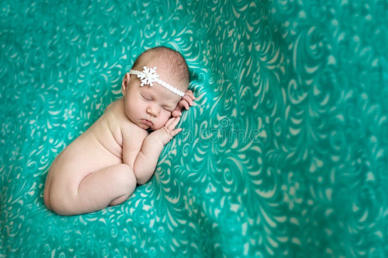 Charming Baby Sleeping on Green Blue Background Stock Image - Image of ...