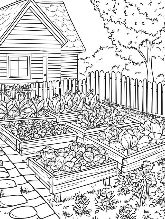 Charming Backyard Garden with Raised Vegetable Beds and Cottage Stock ...