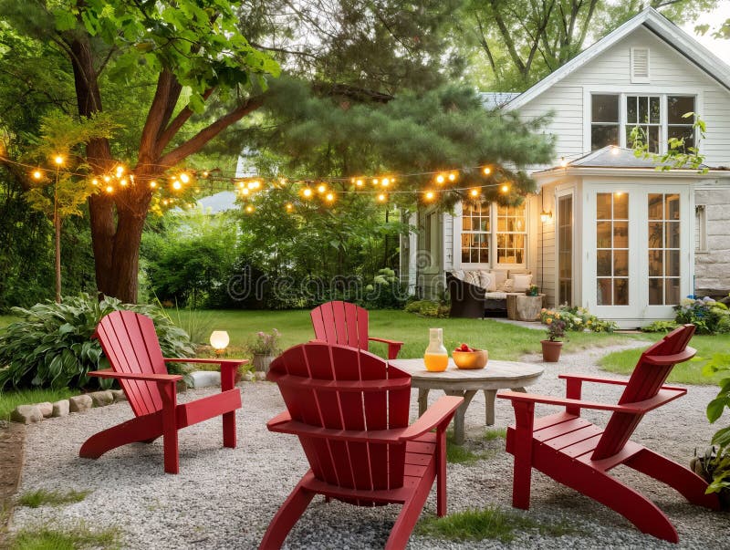 Charming Backyard with Red Chairs Stock Image - Image of lifestyle ...