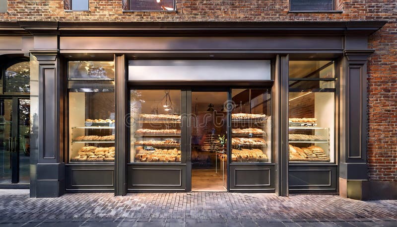 Charming Bakery Storefront with Glass Display Showcasing Fresh Pastries ...
