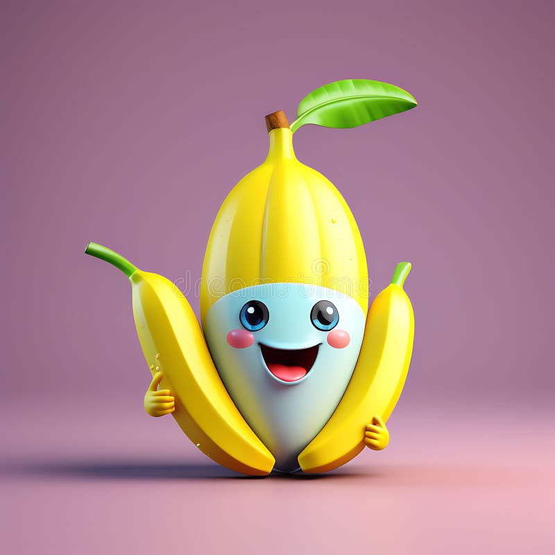 Charming Banana: 3D Render of a Cute Banana Isolated Against a Solid ...