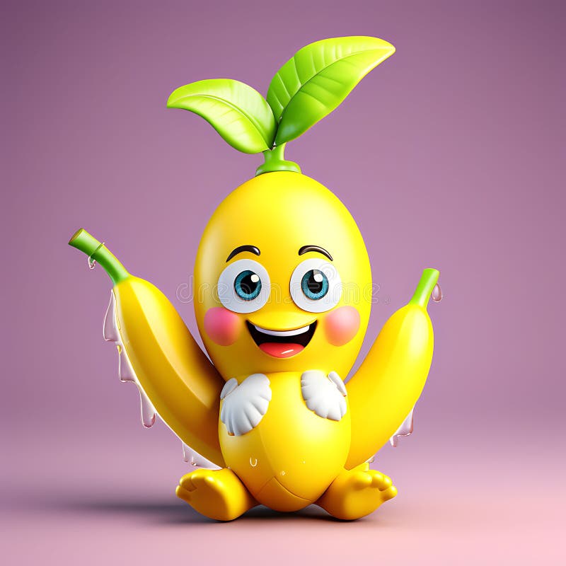 Charming Banana: 3D Render of a Cute Banana Isolated Against a Solid ...