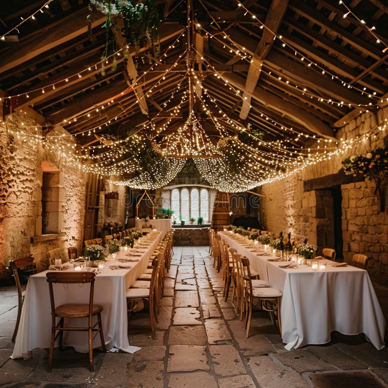 Charming Barn Wedding Reception with Fairy Lights and Rustic Decor ...