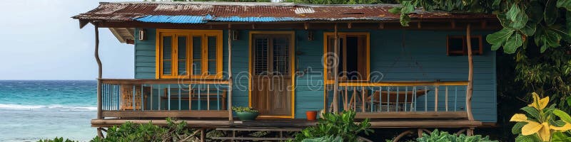 Charming Beach House on Stilts with White Sand Beach Stock Photo ...