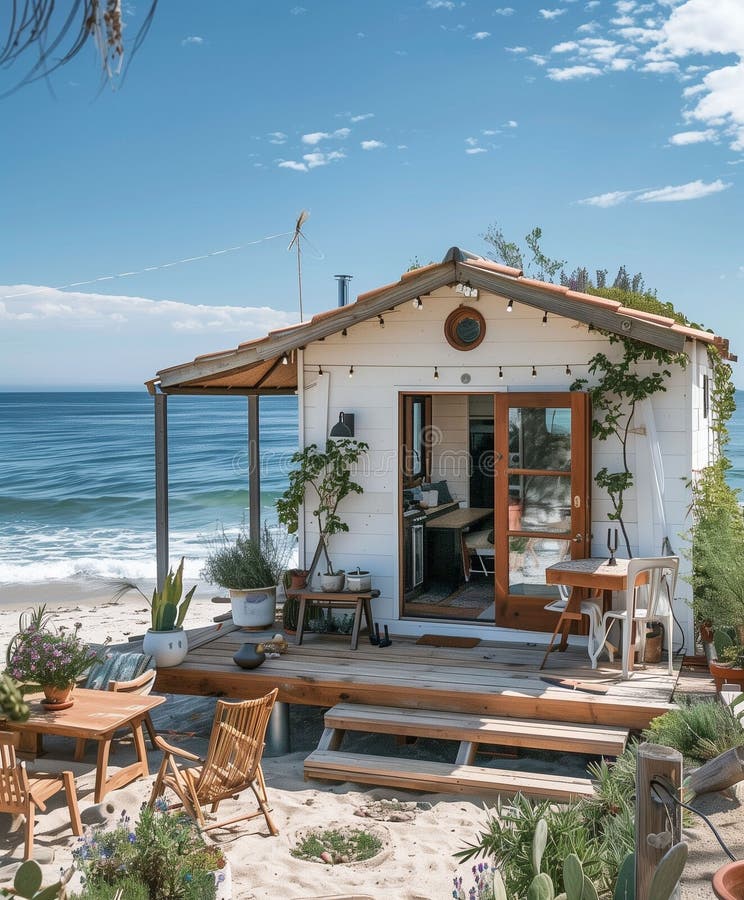 Charming Beachside Tiny House with Wooden Deck and Ocean View Under a ...