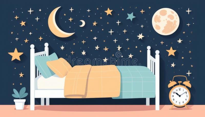 Goodnight Bedroom Scene stock illustration. Illustration of line ...