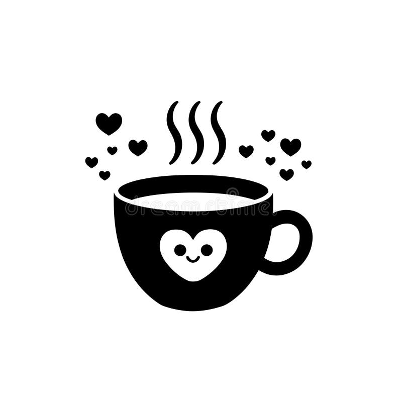 A Charming Black Graphic Depicts a Steaming Cup of Coffee Adorned with ...