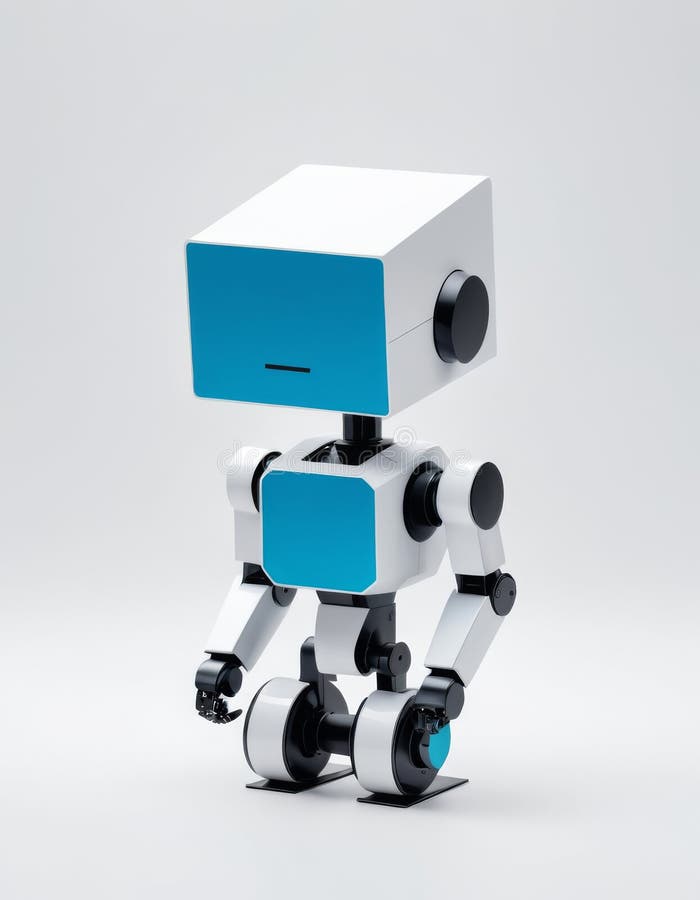 Cute Blocky Robot on White Background Stock Illustration - Illustration ...