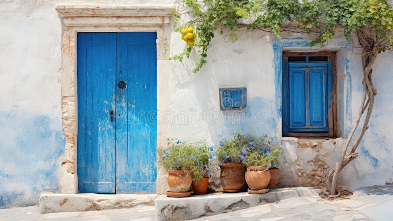 Charming blue doors stock illustration. Illustration of vintage - 360729823