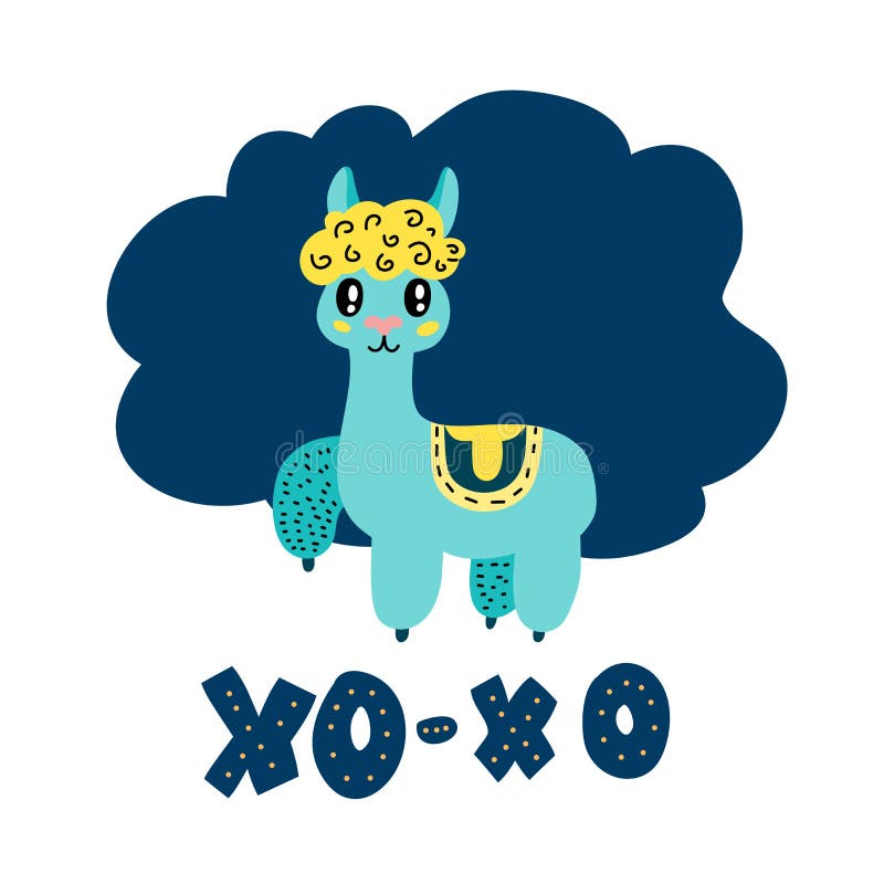 Charming Blue Lama Saying Xo-Xo Stock Vector - Illustration of design ...