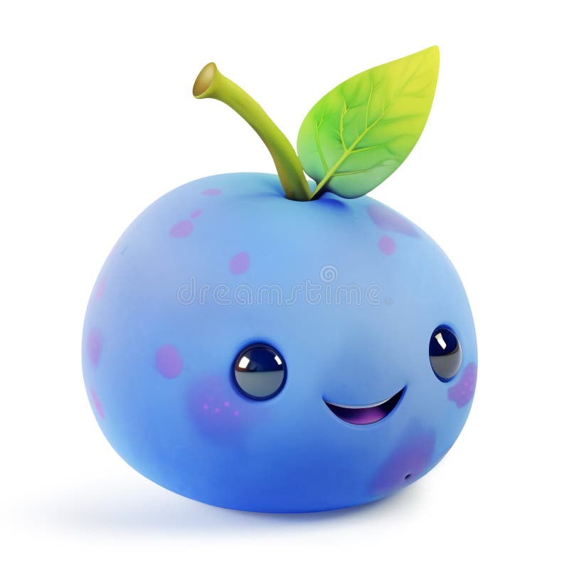 Charming Blueberry Character with a Sweet Expression and a Leaf Stock ...