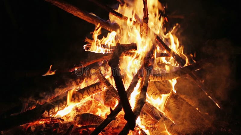 Charming Bonfire Flame, Vertical Panning Camera Motion Stock Video ...