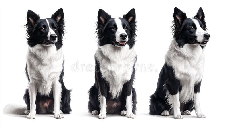 Charming Border Collie Posing from Three Angles in Studio Setting Stock Image - Image of ...
