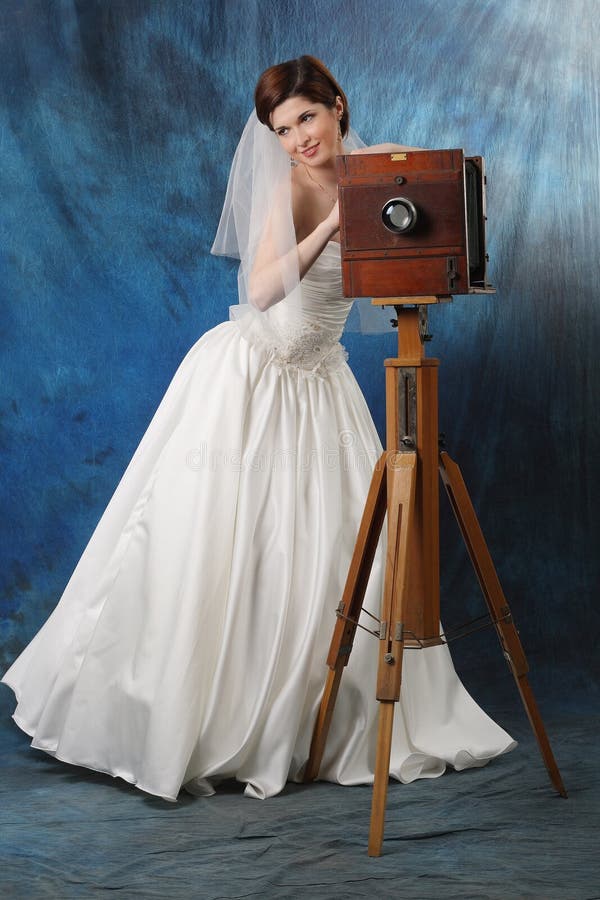 Charming Bride with an Old Camera Stock Image - Image of beautiful ...