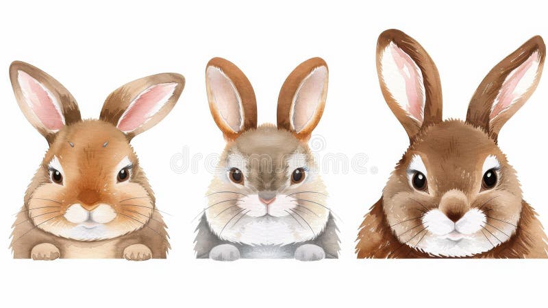Charming Bundle of Three Watercolor Rabbits, Perfect for Adding a Touch ...