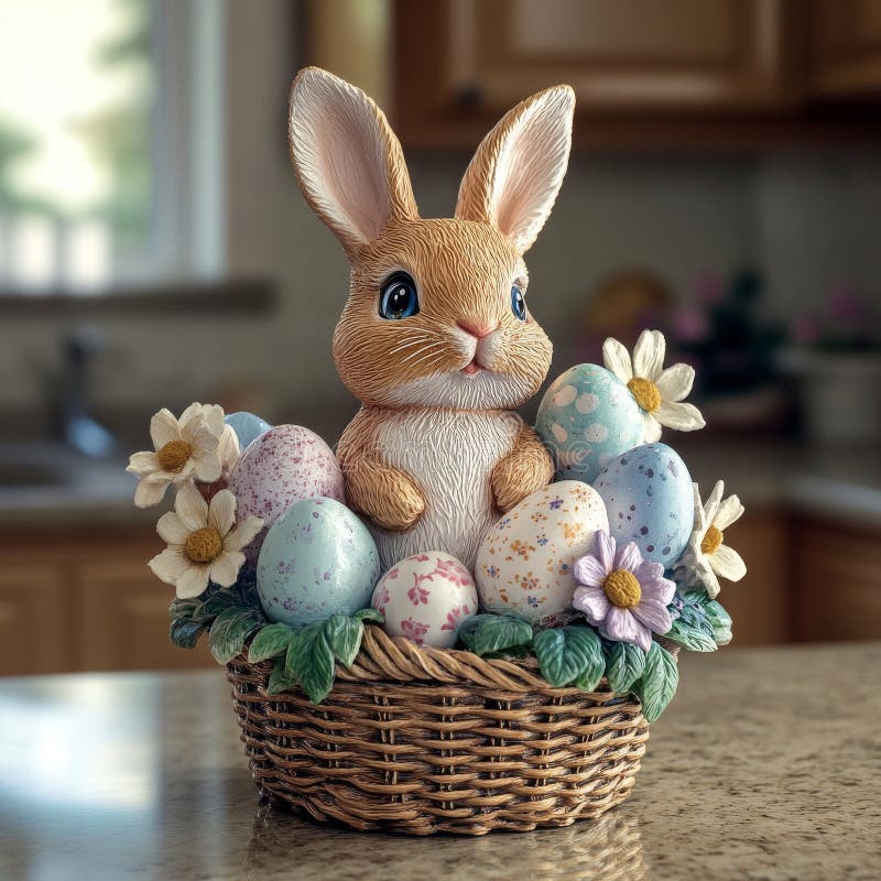 Easter Bunny Decoration in Basket Stock Photo - Image of basket ...