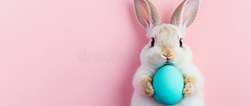 A Charming Bunny and a Single Easter Egg Set Against a Soft Pink ...