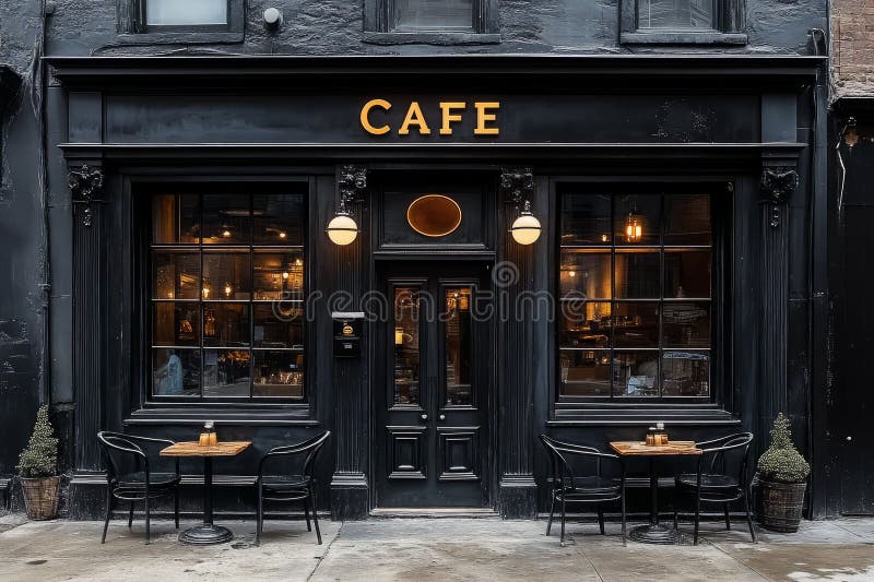 Charming Cafe Exterior with Warm Lighting, Inviting Atmosphere, and ...