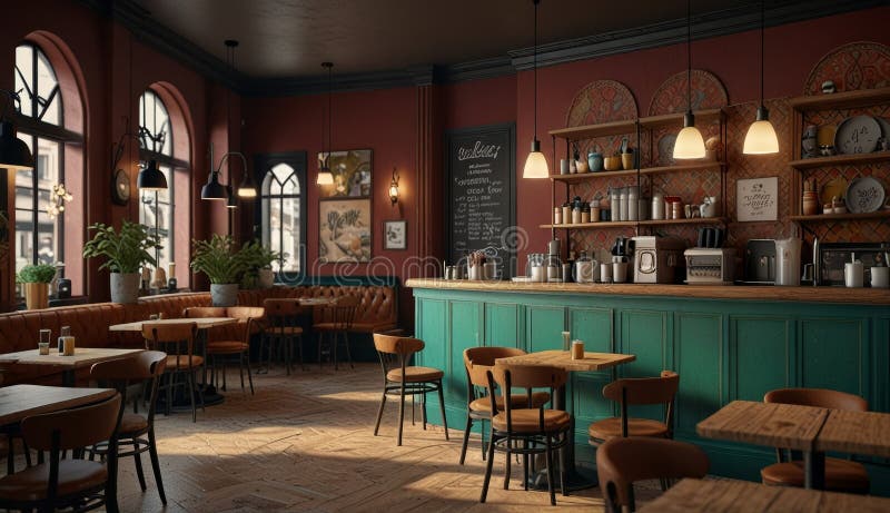 Charming Cafe Interior Design Stock Illustration - Illustration of ...