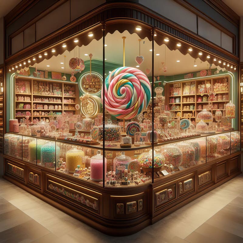 Charming Candy Store Display with a Colorful Assortment of Sweets Under ...