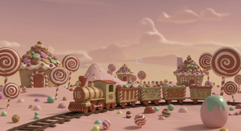 Charming Candyland Train Journey through Sweet Landscape Stock ...