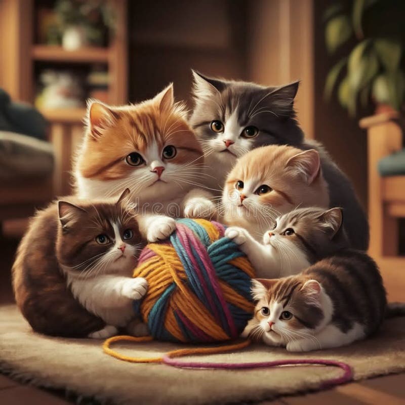 A Charming and Captivating Illustration of a Group of Adorable, Playful ...