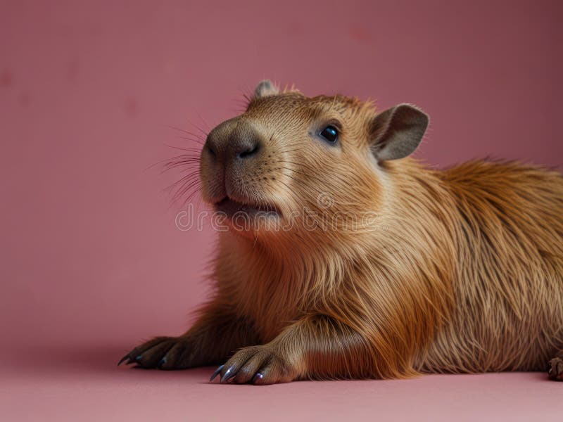 Charming Capybara Resting on Pink Backdrop with an Adorable Expression ...