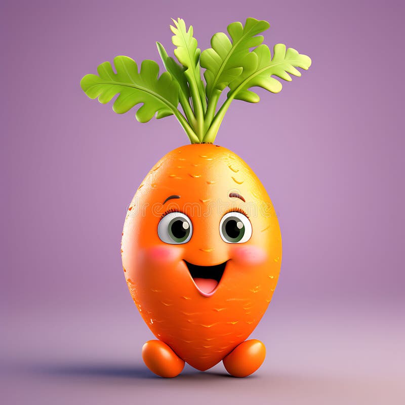 Charming Carrot: 3D Render of a Cute Carrot Isolated Against a Solid ...