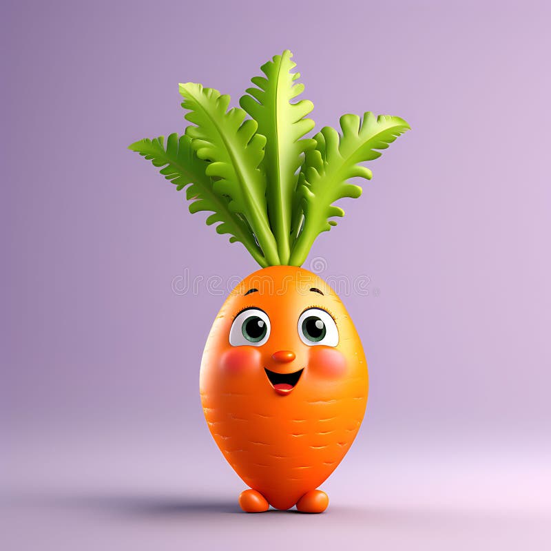 Charming Carrot: 3D Render of a Cute Carrot Isolated Against a Solid ...