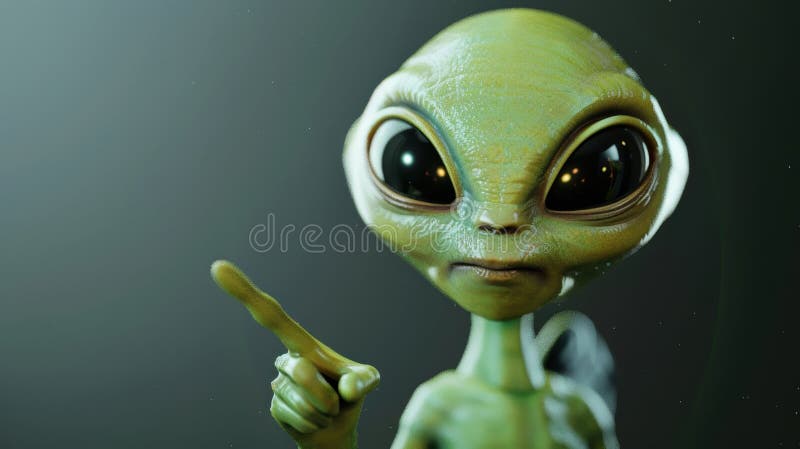 Cute 3D Alien Character Points in a Playful Manner Against a Simple ...