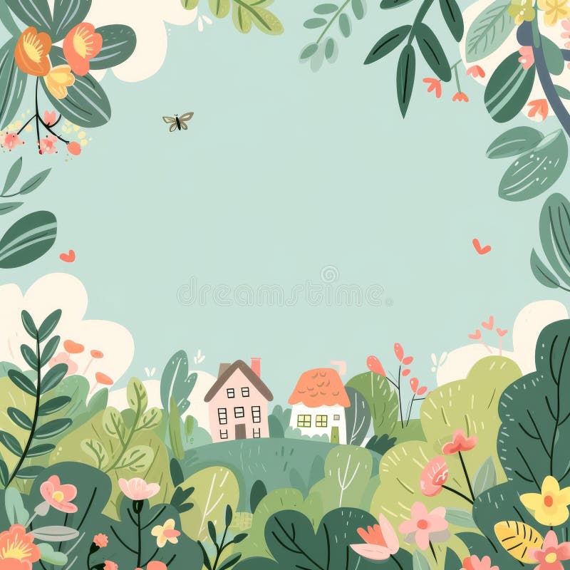 Charming Cartoon Background in Flat Lay Hand-drawn Style. Stock ...