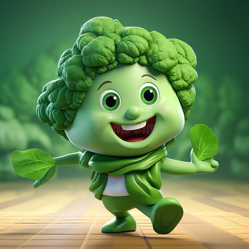 Charming Cartoon Broccoli Character Walking in a Kitchen Stock ...