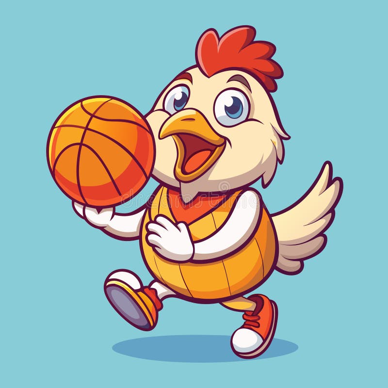 Charming Cartoon Chicken Balancing a Basketball on Its Head Stock ...