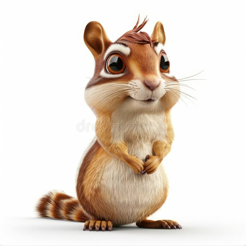 Adorable Cartoon Chipmunk Sitting, Big Eyes, Fluffy Tail Stock ...