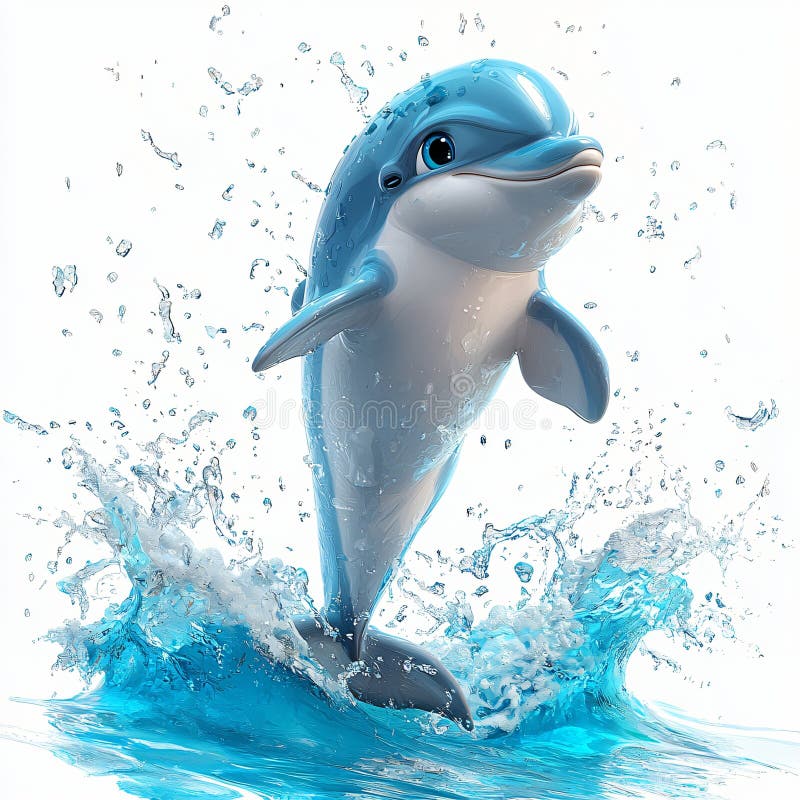 Adorable Cartoon Dolphin Leaping from Ocean Water Splash Cute Aquatic ...