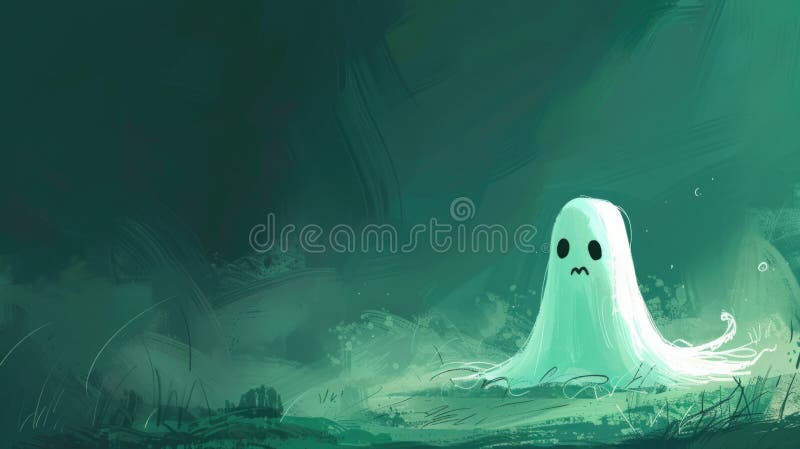 Charming Cartoon Ghost on a Green Background Stock Illustration ...