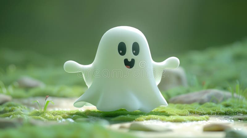 Charming Cartoon Ghost on a Green Background Stock Illustration ...