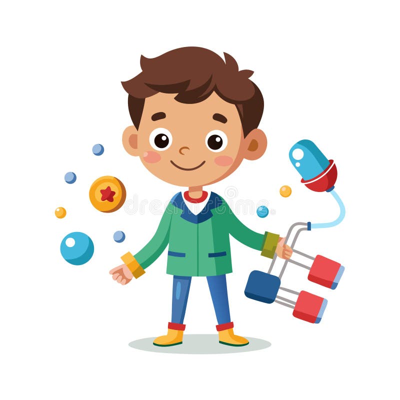 Cartoon Boy with Magnet and Coins, Educational Illustration for Kids ...