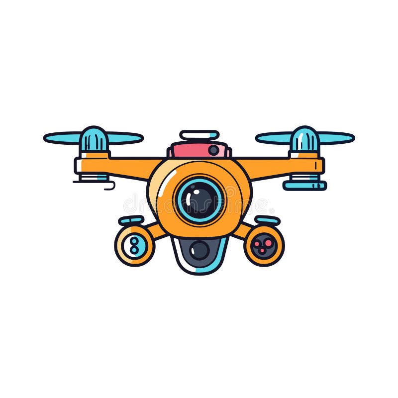 A Charming Cartoon Illustration of a Drone, Highlighted with Blue ...