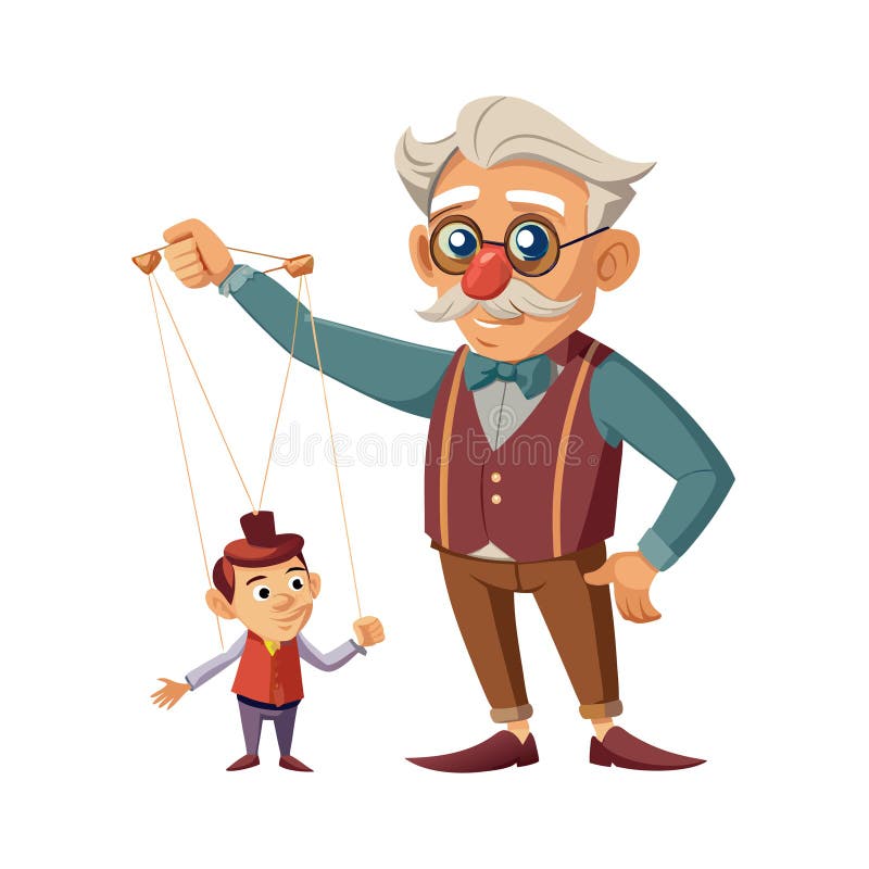 Cartoon Puppet Master and Puppet Illustration, Vector Design, Nostalgic ...