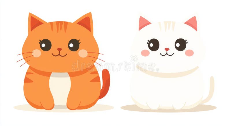 Charming Cartoon Kitten Characters in Both Color and Outline Stock ...