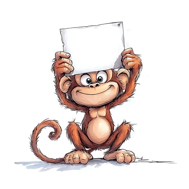 Cartoon Monkey Holding a Blank Sign Illustration Stock Illustration ...