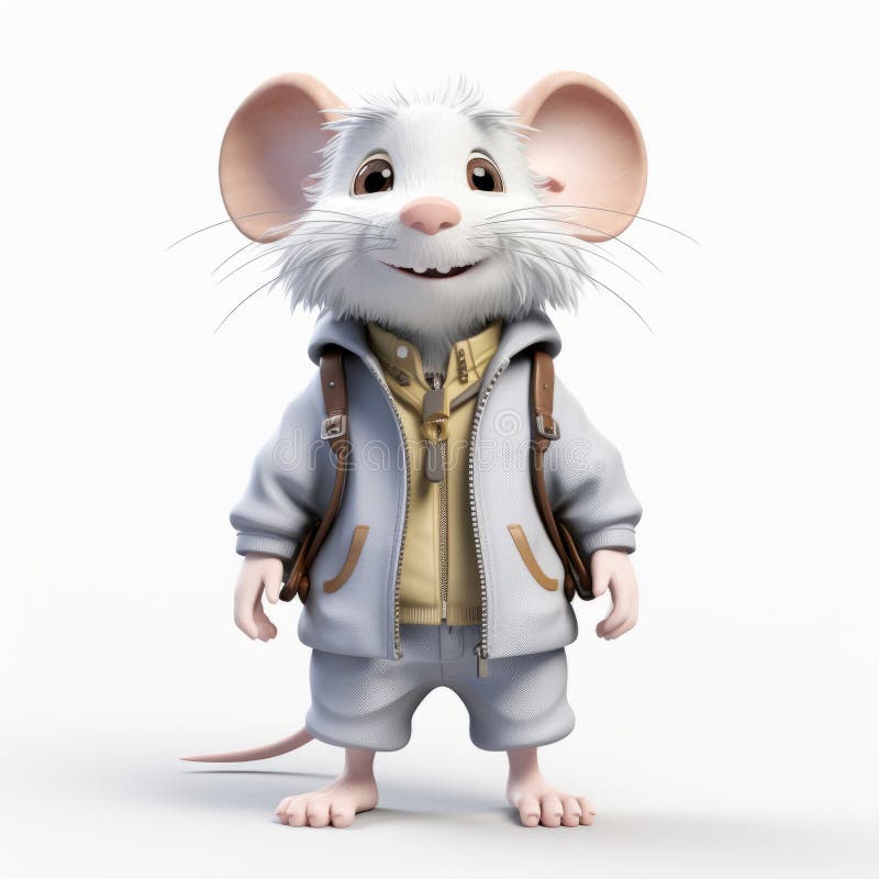 Charming Cartoon Mouse in White Jacket and Backpack Stock Illustration ...
